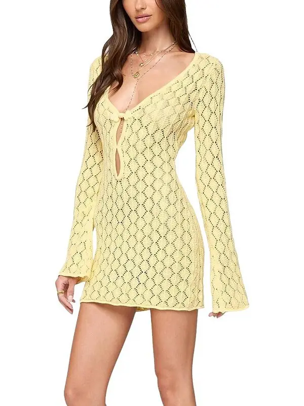EDIKTED Brie Cut Out Crochet Mini Dress - Yellow