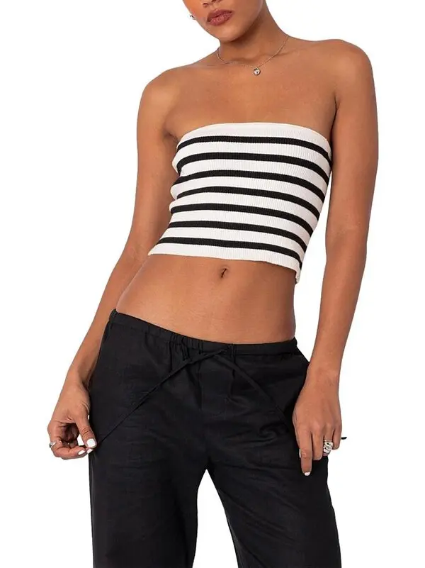 EDIKTED Ribbed Tube Top - Black And White