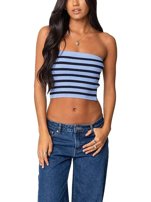EDIKTED Ribbed Tube Top - Blue