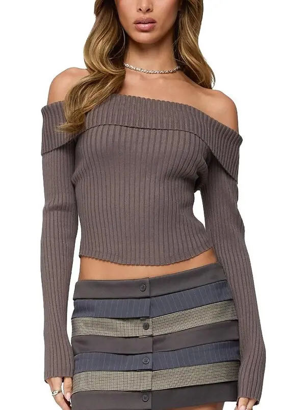 EDIKTED Lauren Knit Top - Taupe