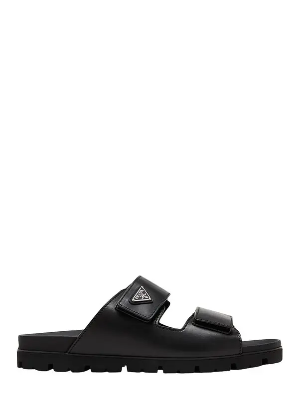 Prada Fussbett Leather Slide Sandals - Black