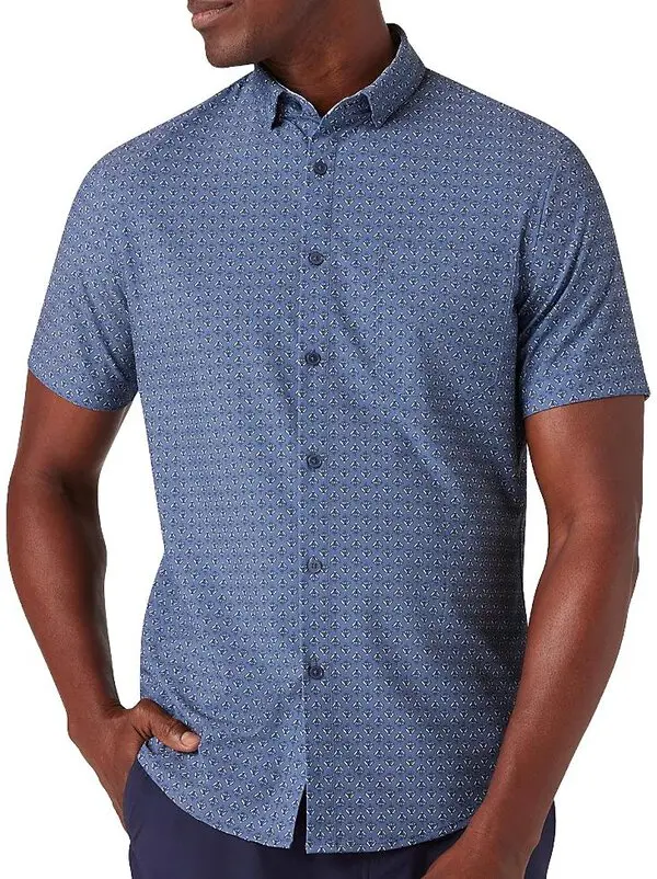 Mizzen+main Leeward Short Sleeve Dress Shirt - Coastal Fjord Fern Geo