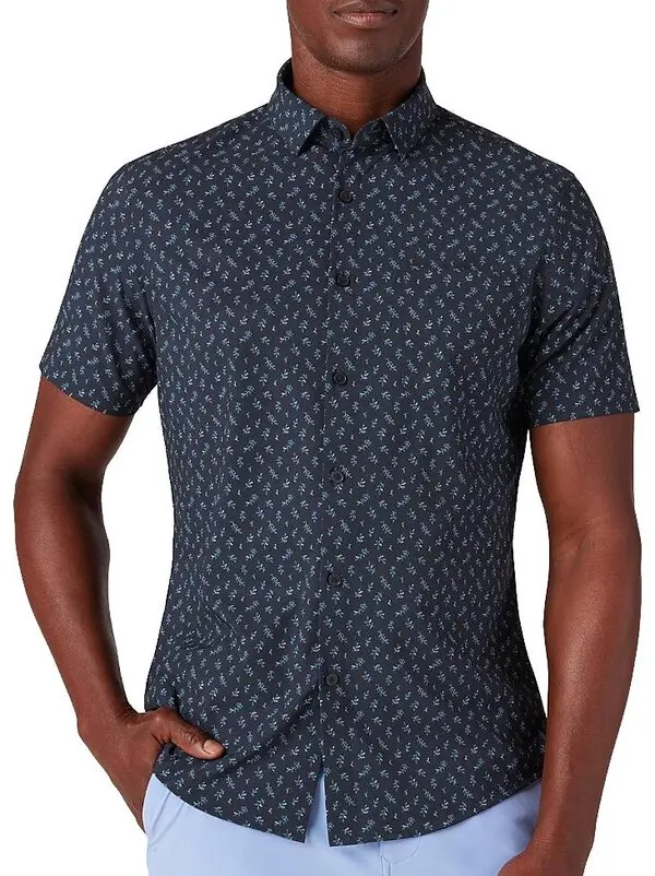 Mizzen+main Leeward Short Sleeve Dress Shirt - Navy Multi Leaf