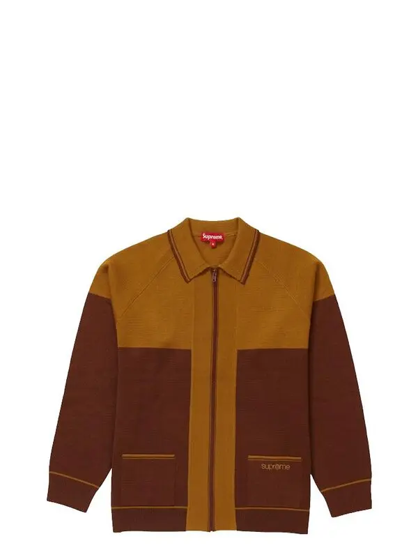 Supreme Blocked Zip Up Sweater - Brown