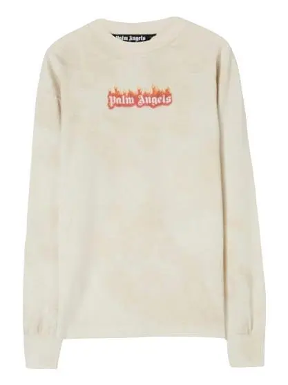 Palm Angels Burning Logo Classic Longsleeve T-shirt - Off White/black (fw22)