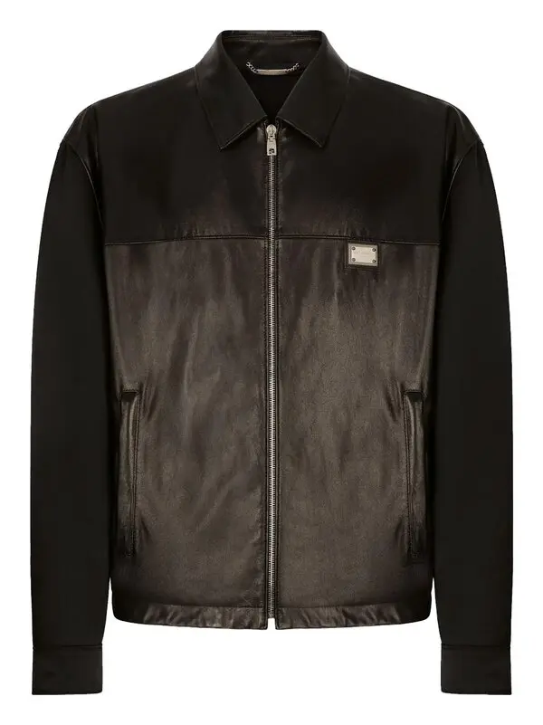 Dolce & Gabbana Leather And Fabric Bomber Jacket - Black