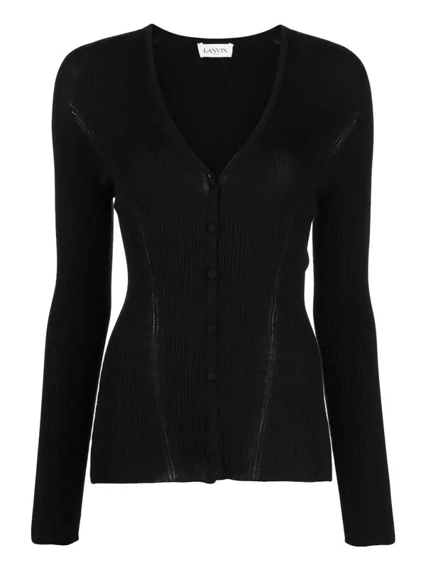LANVIN Long Sleeve V-neck Cardigan - Black