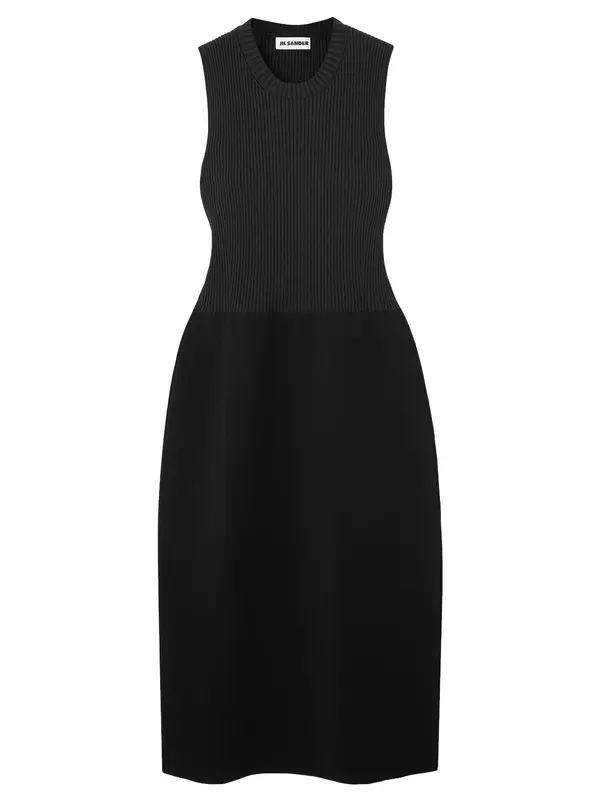 JIL SANDER Paneled Ribbed Midi Dress - Black