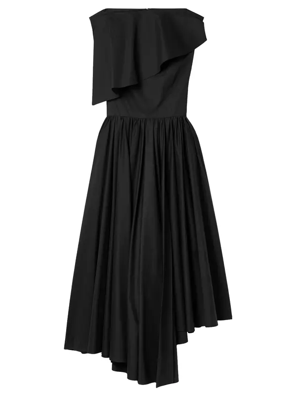 SALON 1884 Net Sustain Evanne Asymmetric Pleated Cotton-poplin Midi Dress - Black