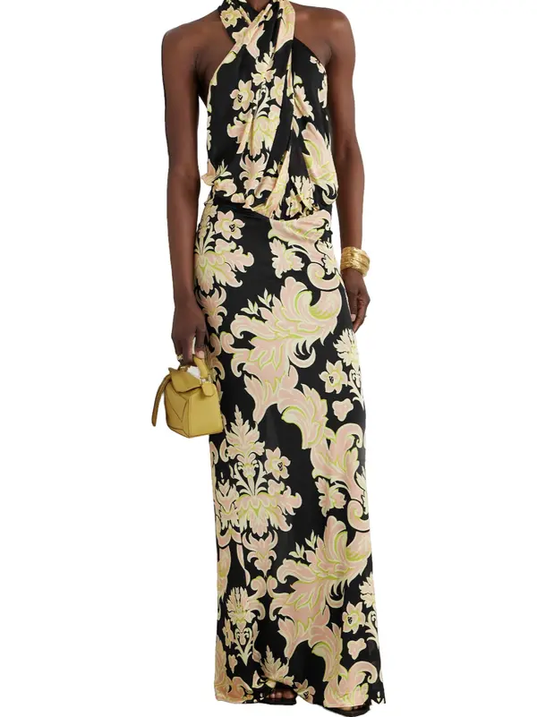 Etro Crepe De Chine Maxi Halterneck Dress - Multi