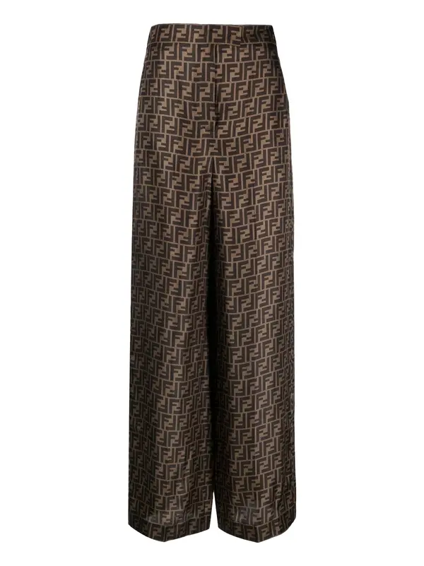 Fendi Ff Motif Silk Palazzo Trousers - Brown