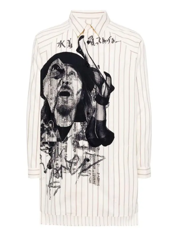 Yohji Yamamoto Portrait-print Striped Shirt - Neutrals