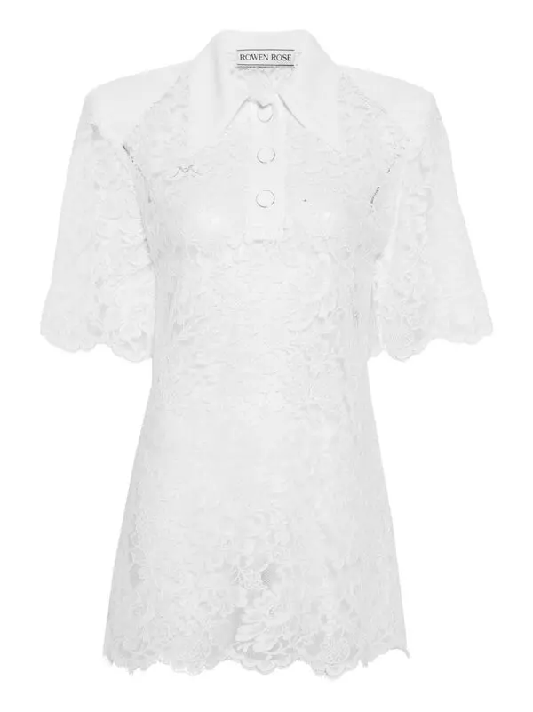 ROWEN ROSE Lace Collar Polo Shirt - Neutrals