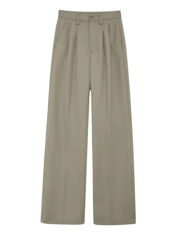 ANINE BING Carrie Pleat-detail Wool Trousers - Green