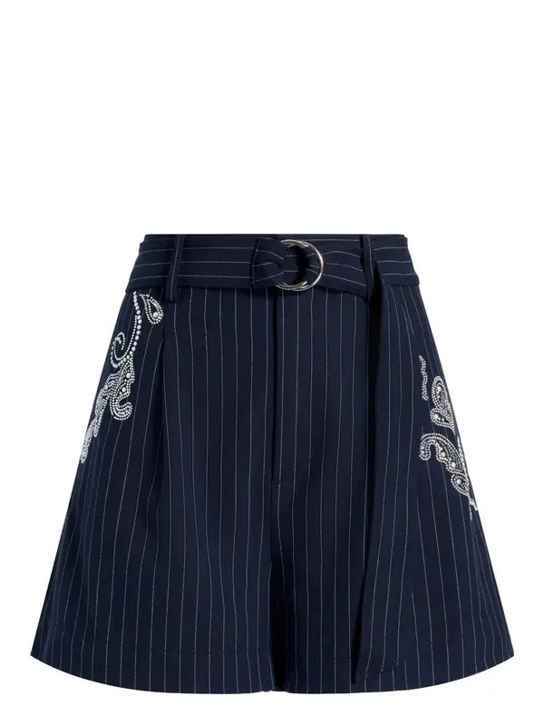 Cinq À Sept Rebecca Paisley-embroidered Pinstripe Shorts - Blue
