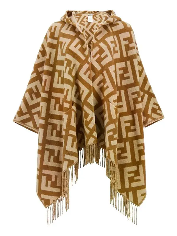 Fendi Jacquard Cashmere Poncho - Brown