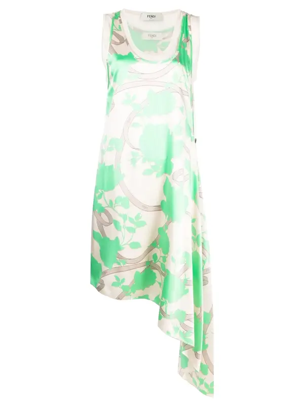Fendi Floral-motif Draped Silk Dress - Neutrals