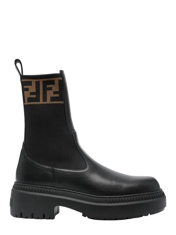 Fendi Domino Leather Ankle Boots - Black