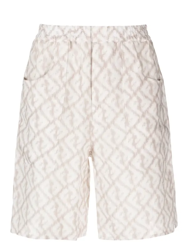 Fendi Abstract-print Linen Shorts - Neutrals