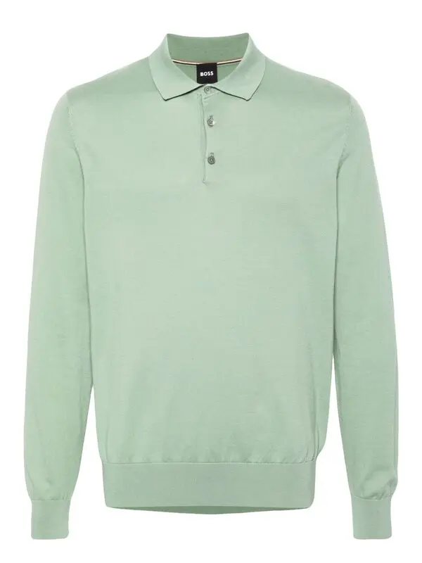 BOSS Long-sleeve Cotton Polo Shirt - Green
