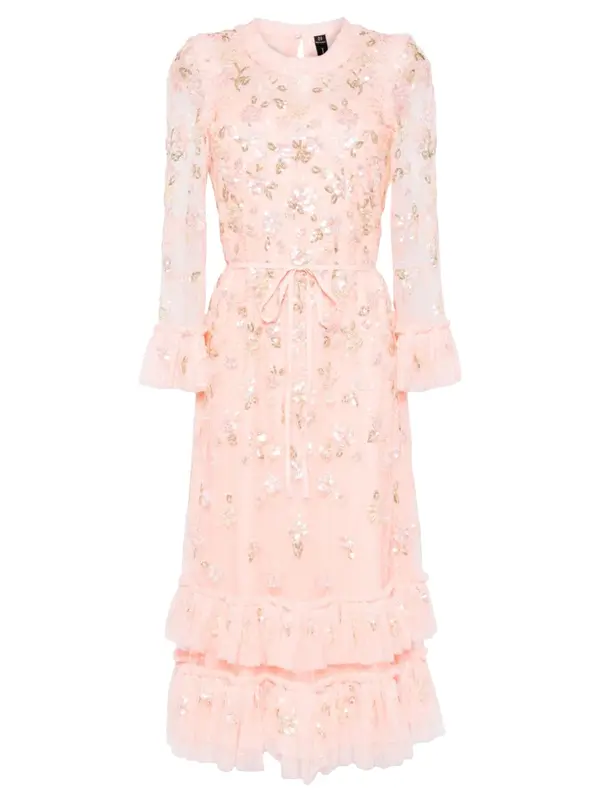 NEEDLE & THREAD Sequin Bloom Tulle Midi Dress - Pink