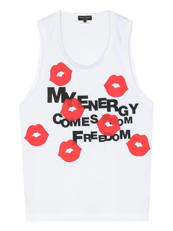 Comme Des Garçons Lips-print Scoop-neck Tank Top - White