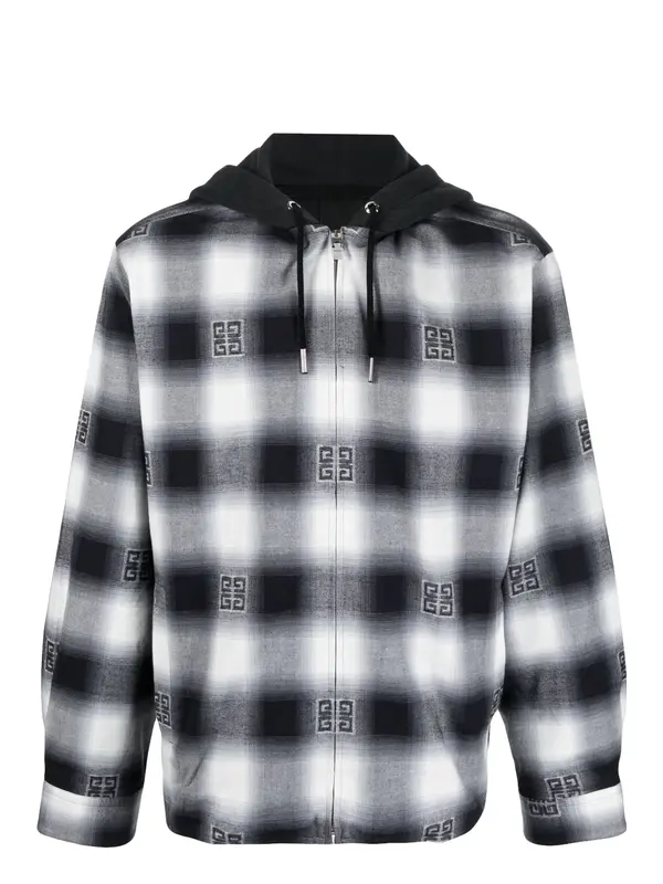 Givenchy Check-pattern Oversize Hooded Shirt Jacket - Black