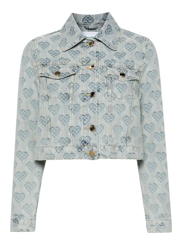 Casablanca Heart Monogram-jacquard Denim Jacket - Blue