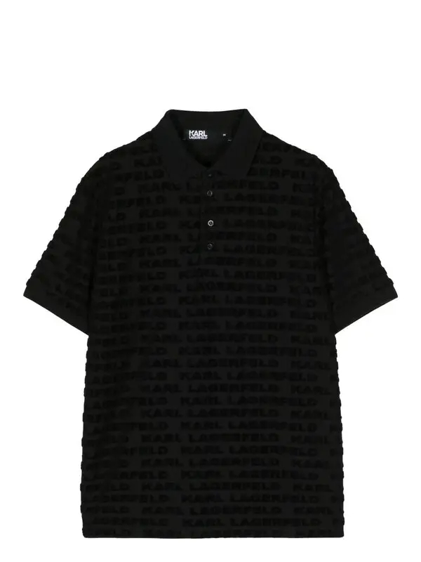 Karl Lagerfeld Flocked-monogram Polo Shirt - Black