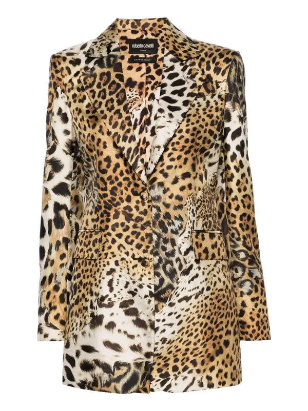 Roberto Cavalli Jaguar Skin-print Silk Blazer - Neutrals