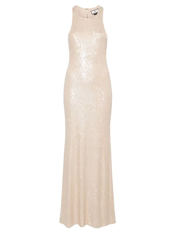 Elisabetta Franchi Racerback Sequin Gown - Neutrals