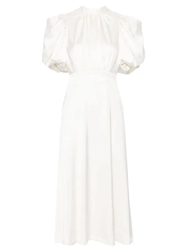 Remain Birger Christensen Puff-sleeve Satin Midi Dress - White