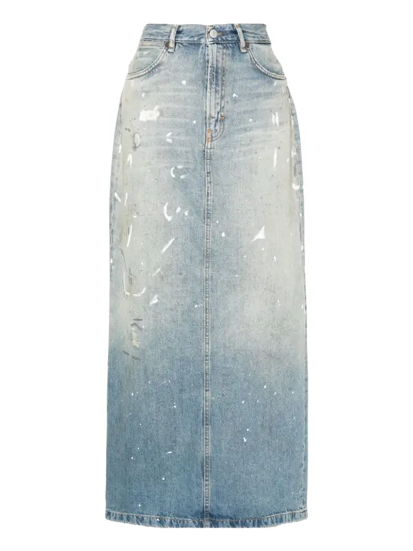 Acne Studios Paint-splatter Denim Maxi Skirt - Blue