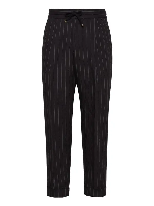 Brunello Cucinelli Striped Linen Trousers - Black
