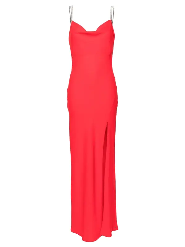 NISSA Rhinestoned Open-back Maxi Dress - Red