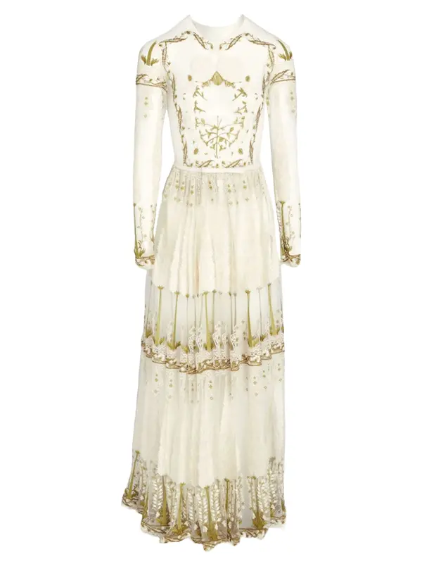 Giambattista Valli Jardin D'eden Embroidered Tulle Maxi Dress - Neutrals
