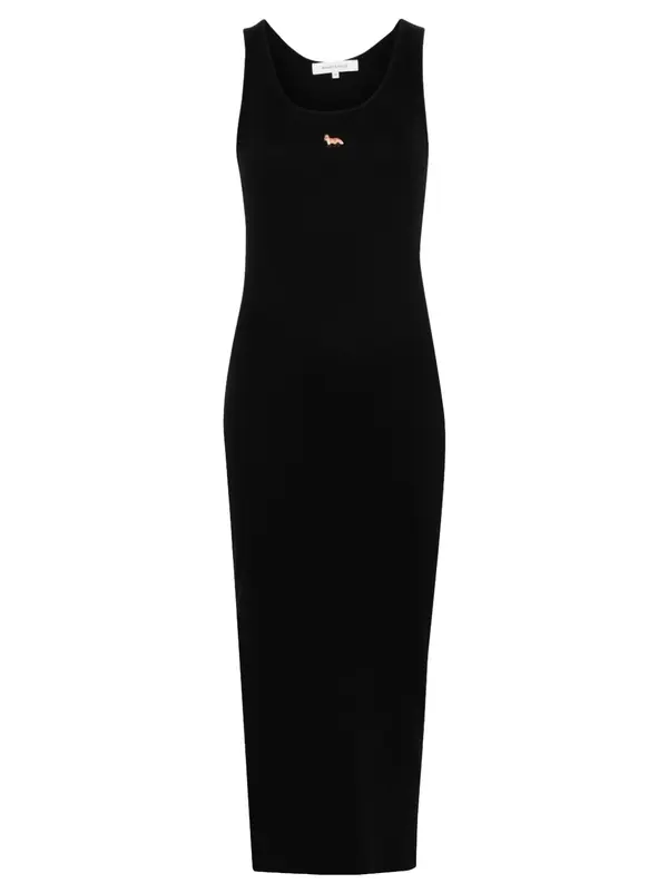 Maison Kitsuné Fox-motif Ribbed Midi Dress - Black