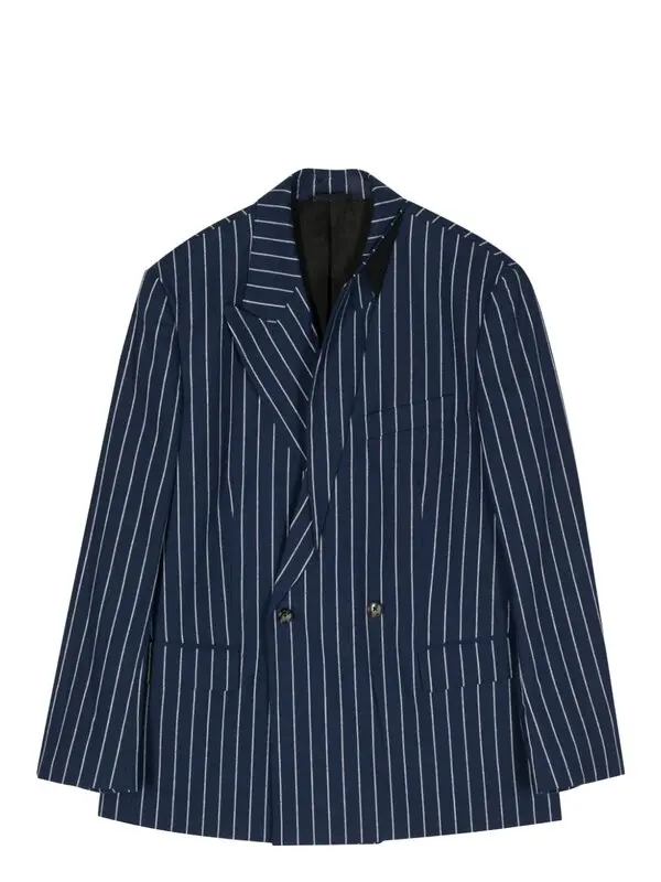 MARINA YEE Striped Double-breasted Blazer - Blue