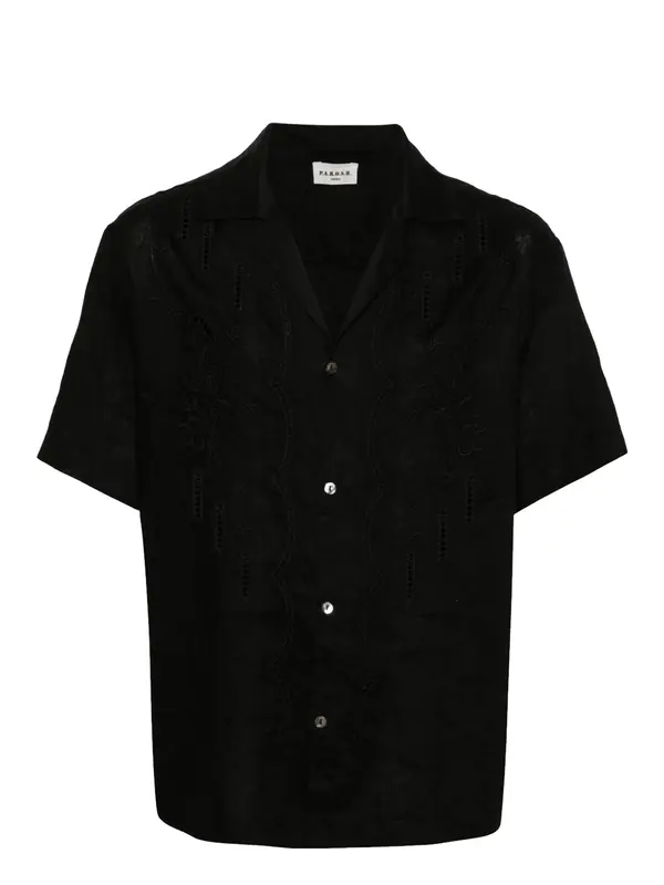 P.a.r.o.s.h Floral-embroidery Linen Shirt - Black