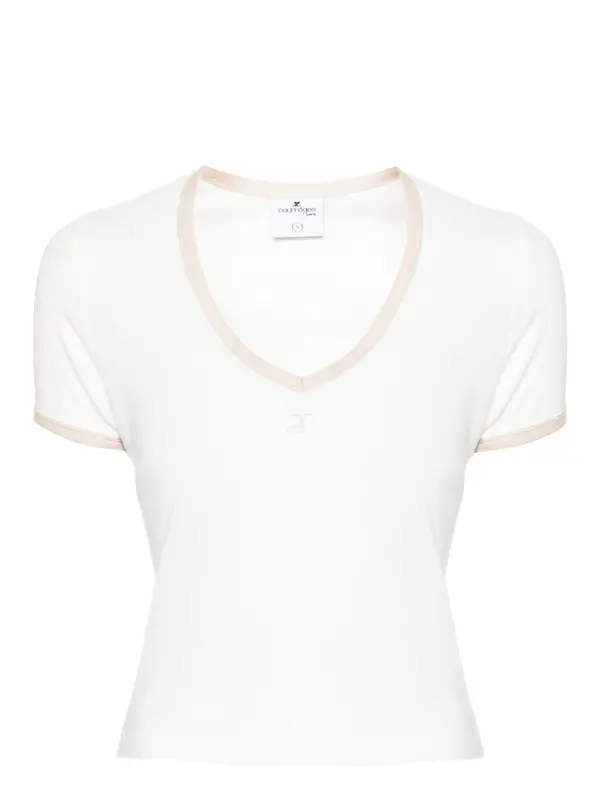 COURREGES Logo-embroidered T-shirt - White