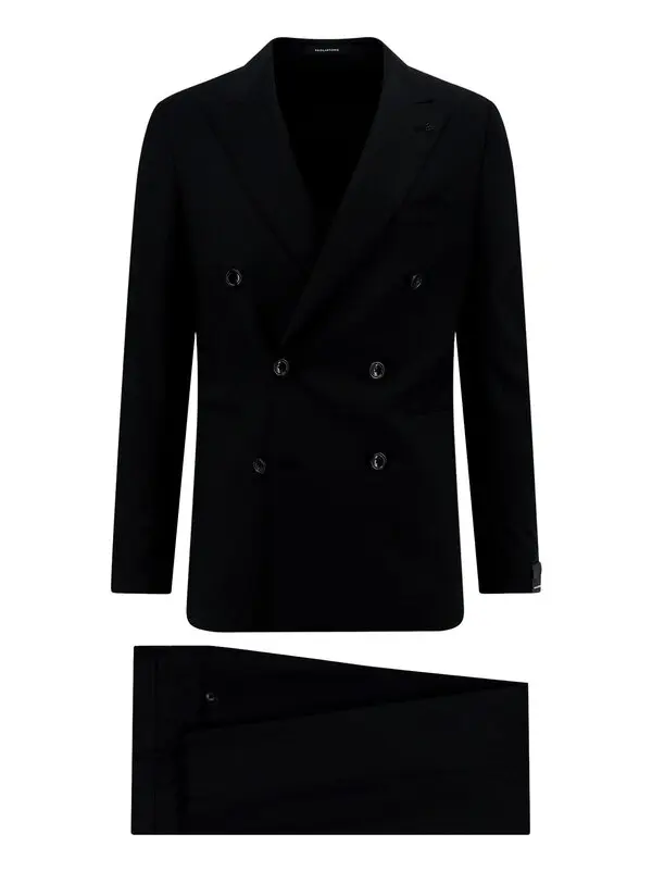 Tagliatore Wool Suit With Peak Lapel And Removable Brooch Iconic Detail - Black