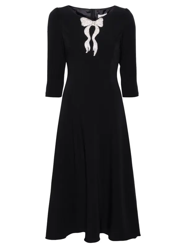 NISSA Rhinestoned Crepe Midi Dress - Black