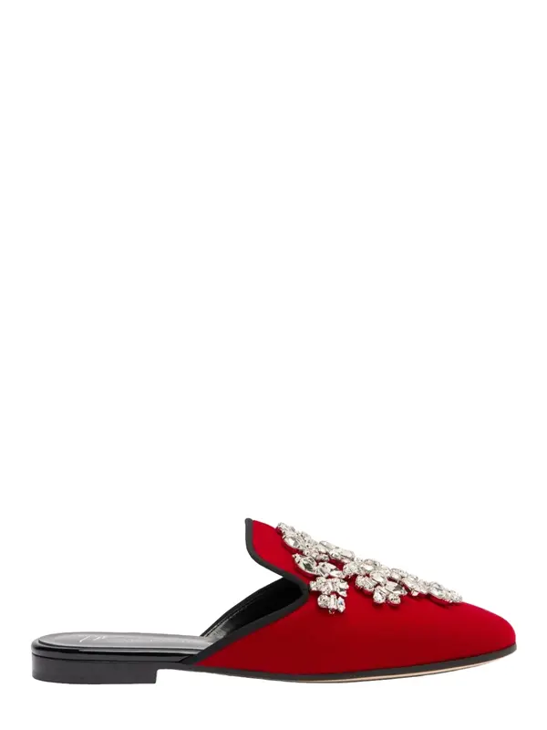 GIUSEPPE ZANOTTI Elsa Crystal Velvet Mules - Red
