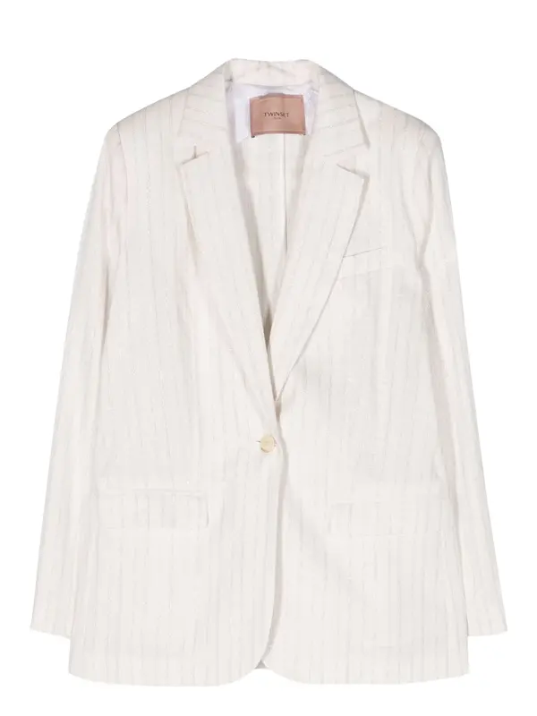 TWINSET Striped Single-breasted Blazer - White