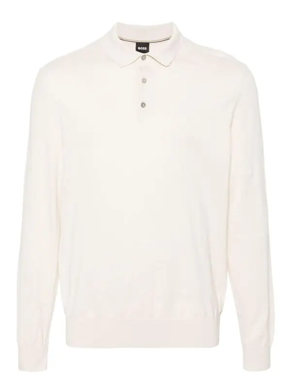 BOSS Long-sleeve Organic Cotton Polo Shirt - Neutrals