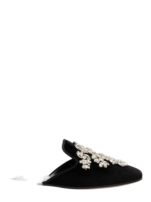 GIUSEPPE ZANOTTI Elsa Crystal Velvet Mules - Black