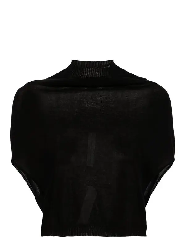 Rick Owens Cotton Draped High Neck Cropped Top - Black