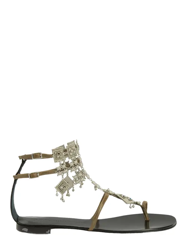 GIUSEPPE ZANOTTI Amira Embellished Suede Sandals - Green