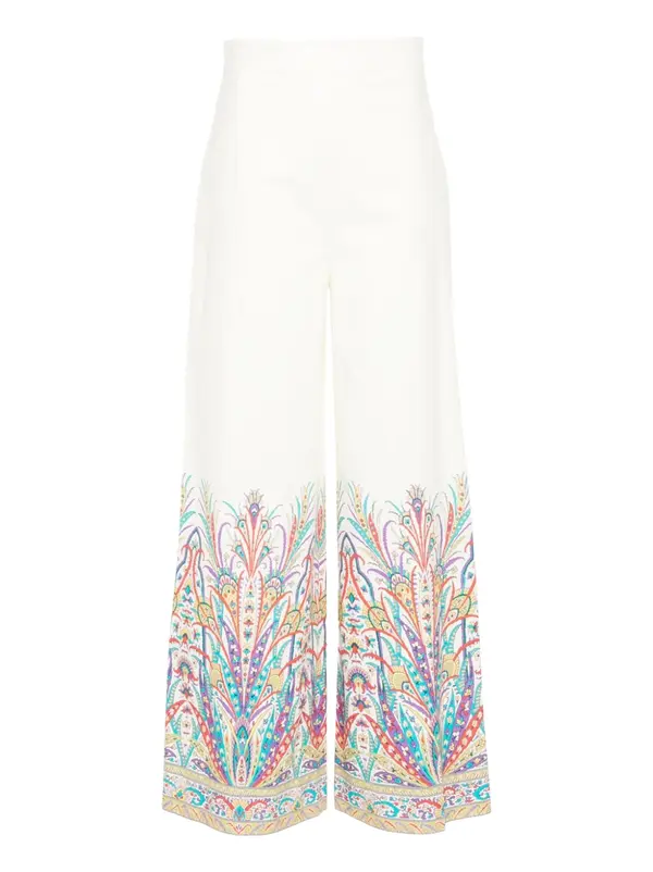 Etro Botanical-print Wide Leg Trousers - White