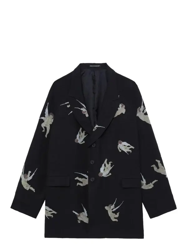 Yohji Yamamoto Angel-print Single-breasted Blazer - Black